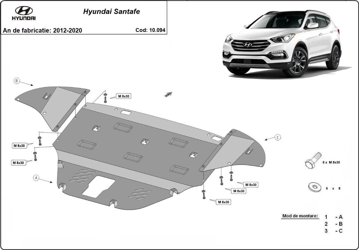 Steel skid plate for Hyundai Santa Fe (2012-2020)